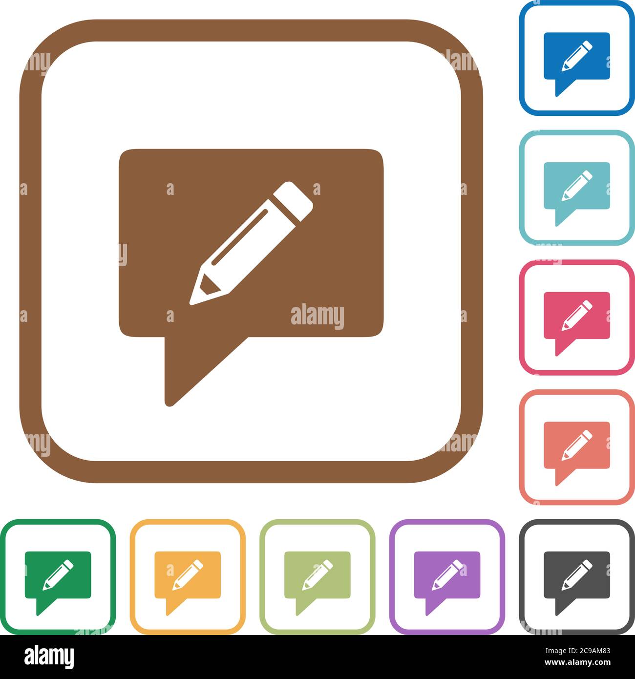 writing comment simple icons in color rounded square frames on white ...
