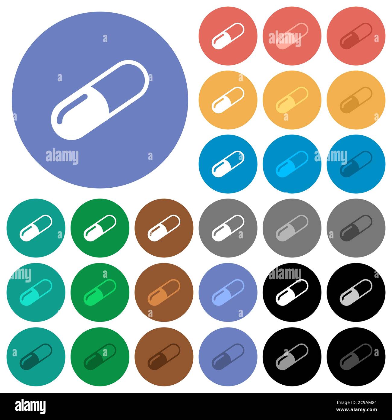 Pill multi colored flat icons on round backgrounds. Included white ...