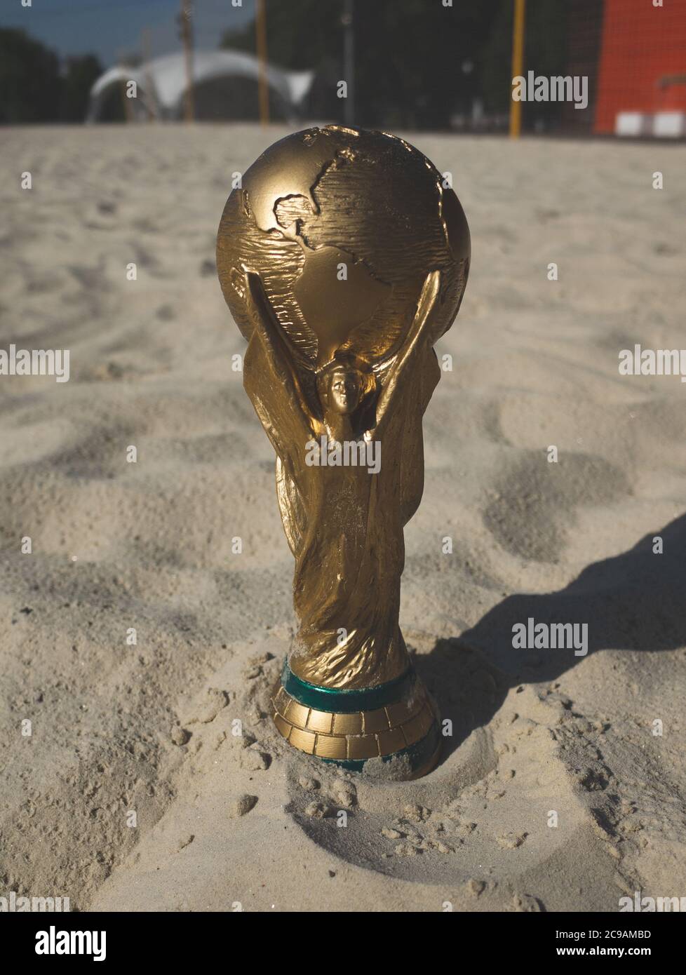 May 30, 2019. Doha, Qatar. FIFA World Cup trophy on sand. FIFA World ...
