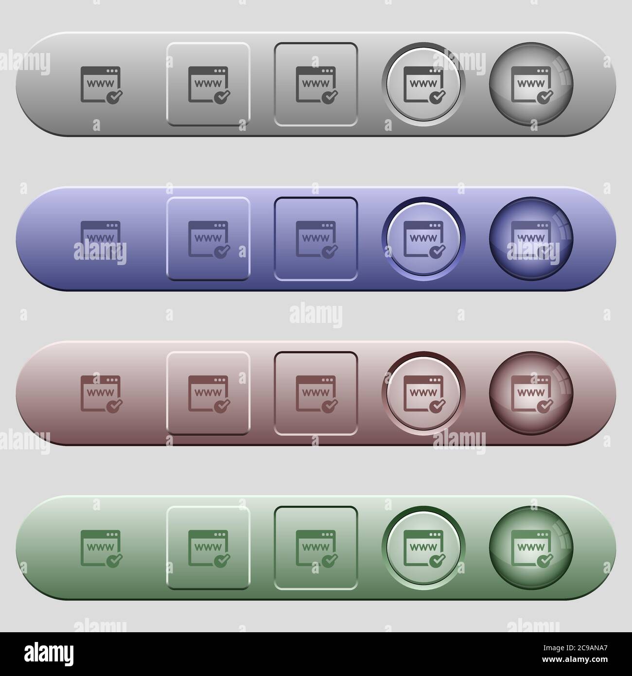 Domain registration icons on rounded horizontal menu bars in different colors and button styles ...