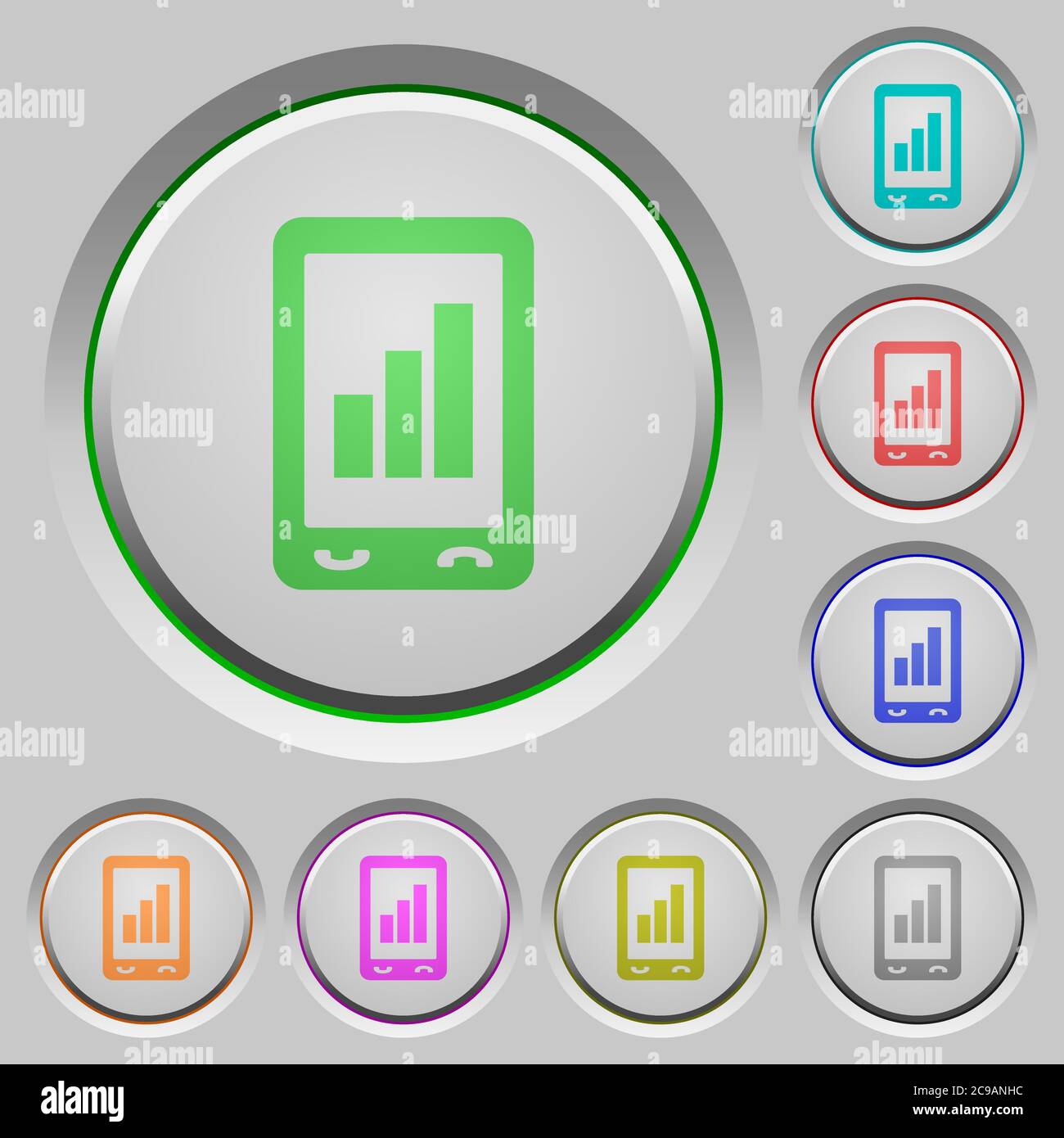 Mobile signal strength color icons on sunk push buttons Stock Vector ...