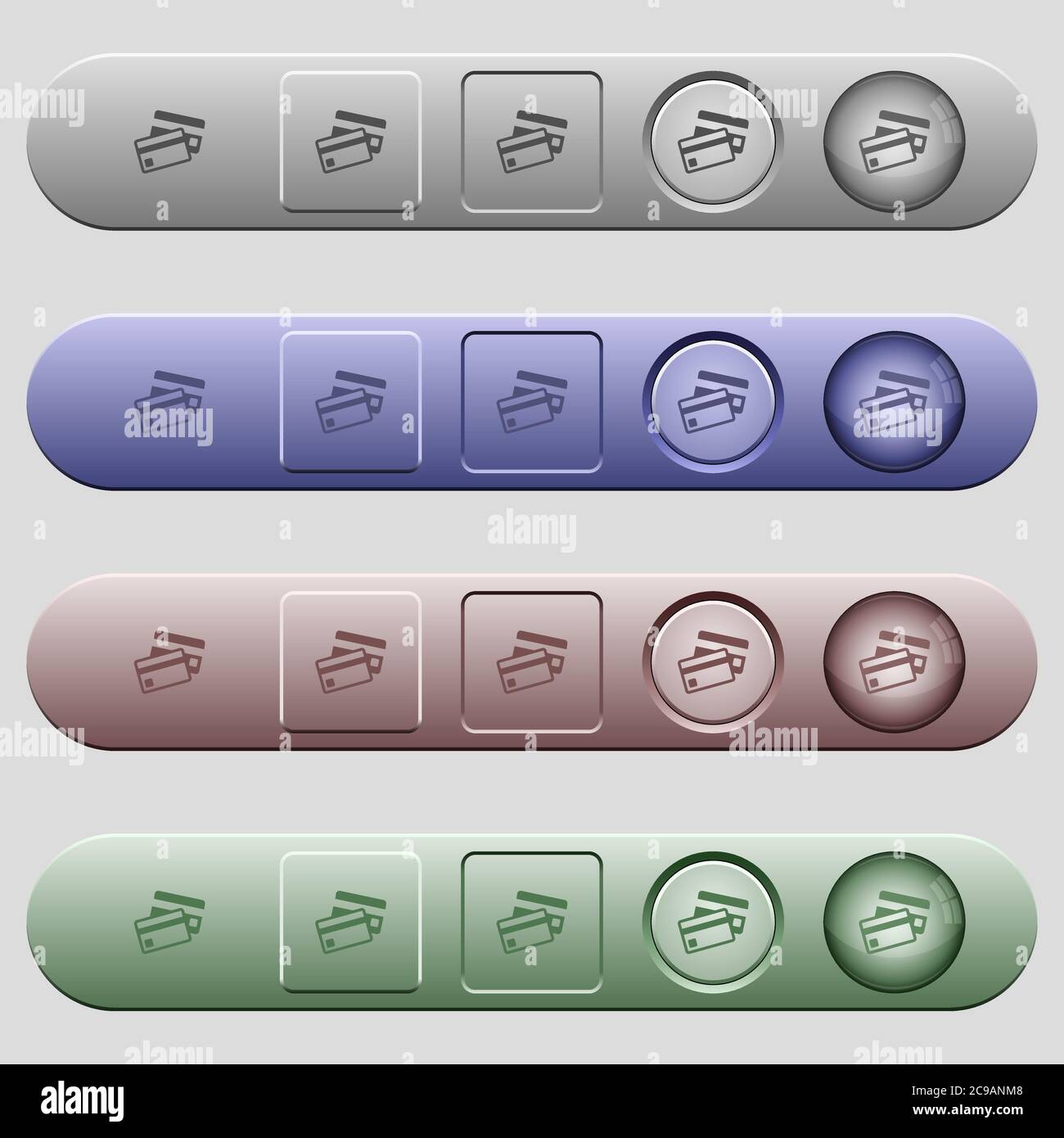 Credit cards icons on rounded horizontal menu bars in different colors ...