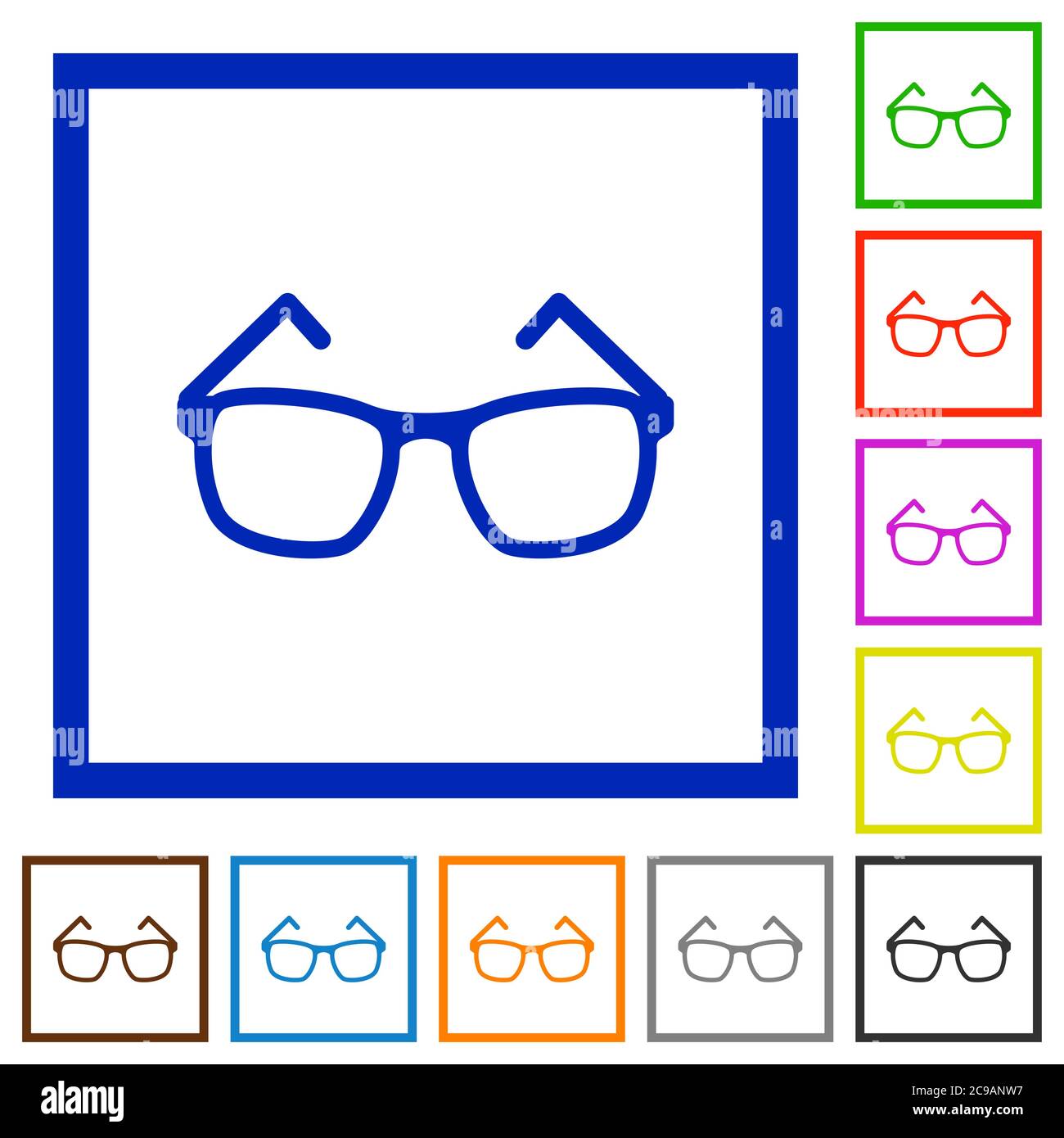 Eyeglasses flat color icons in square frames on white background Stock ...