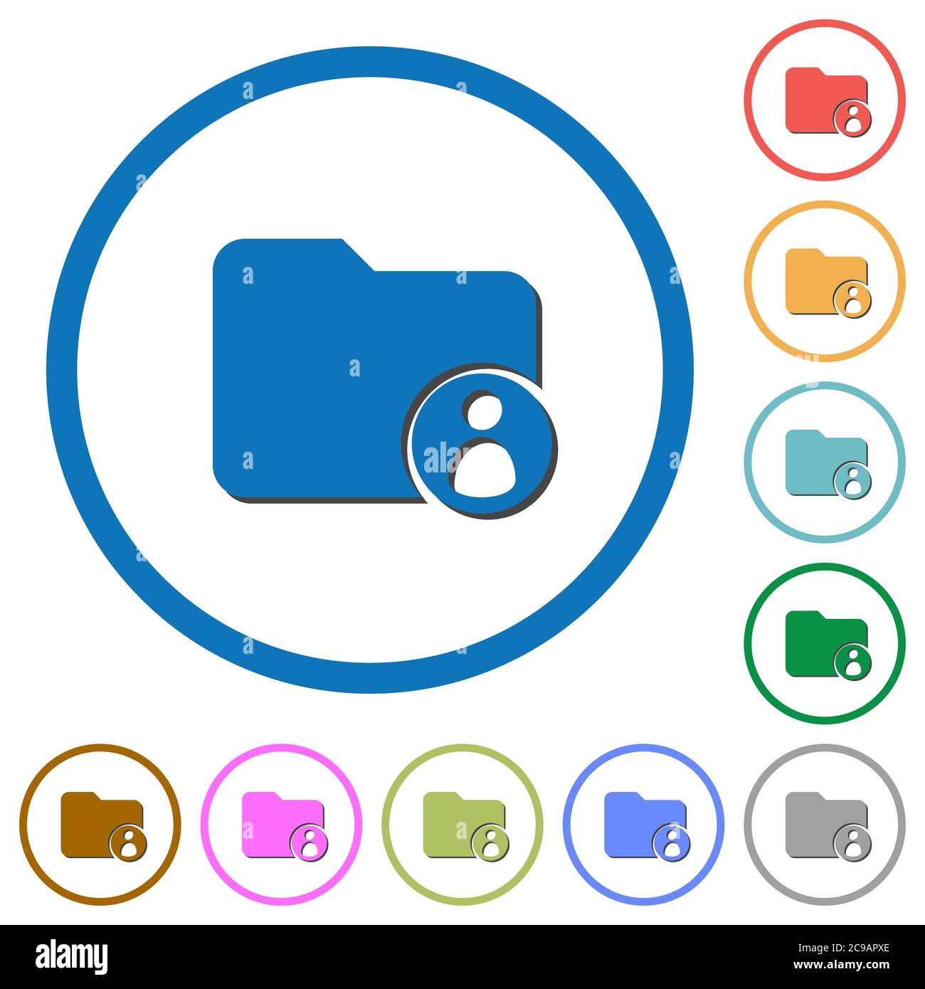 Directory owner flat color vector icons with shadows in round outlines ...