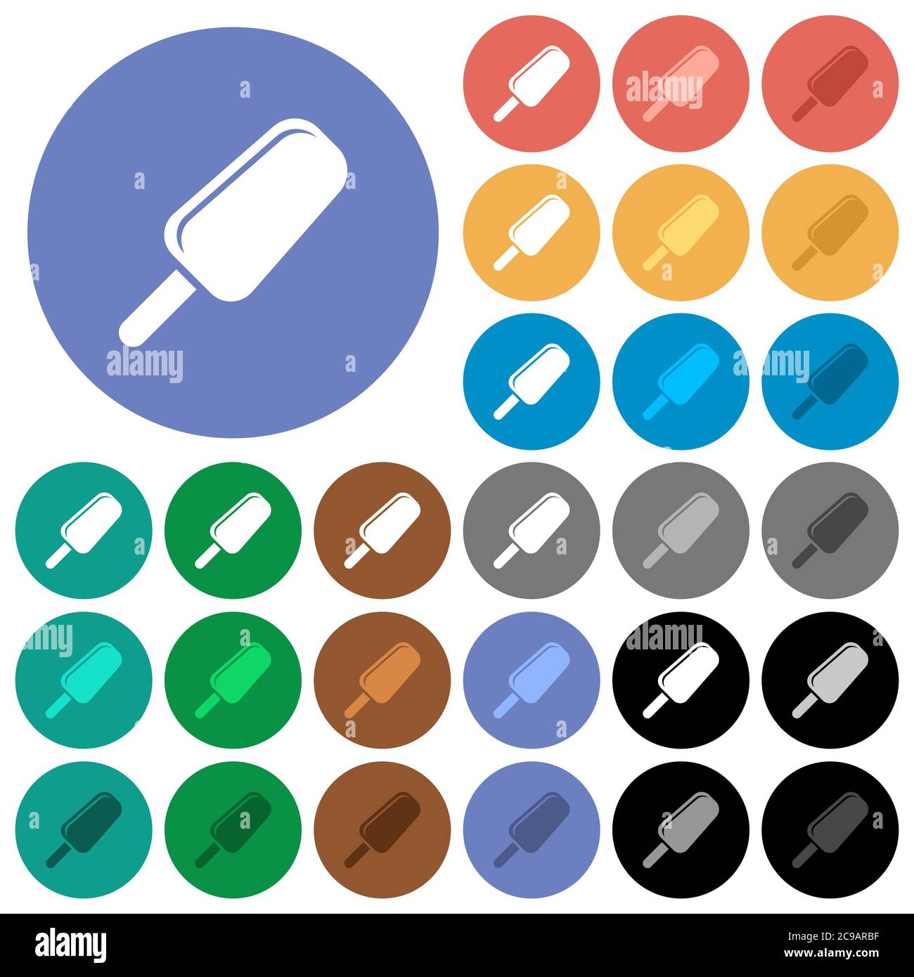 Ice lolly multi colored flat icons on round backgrounds. Included white ...