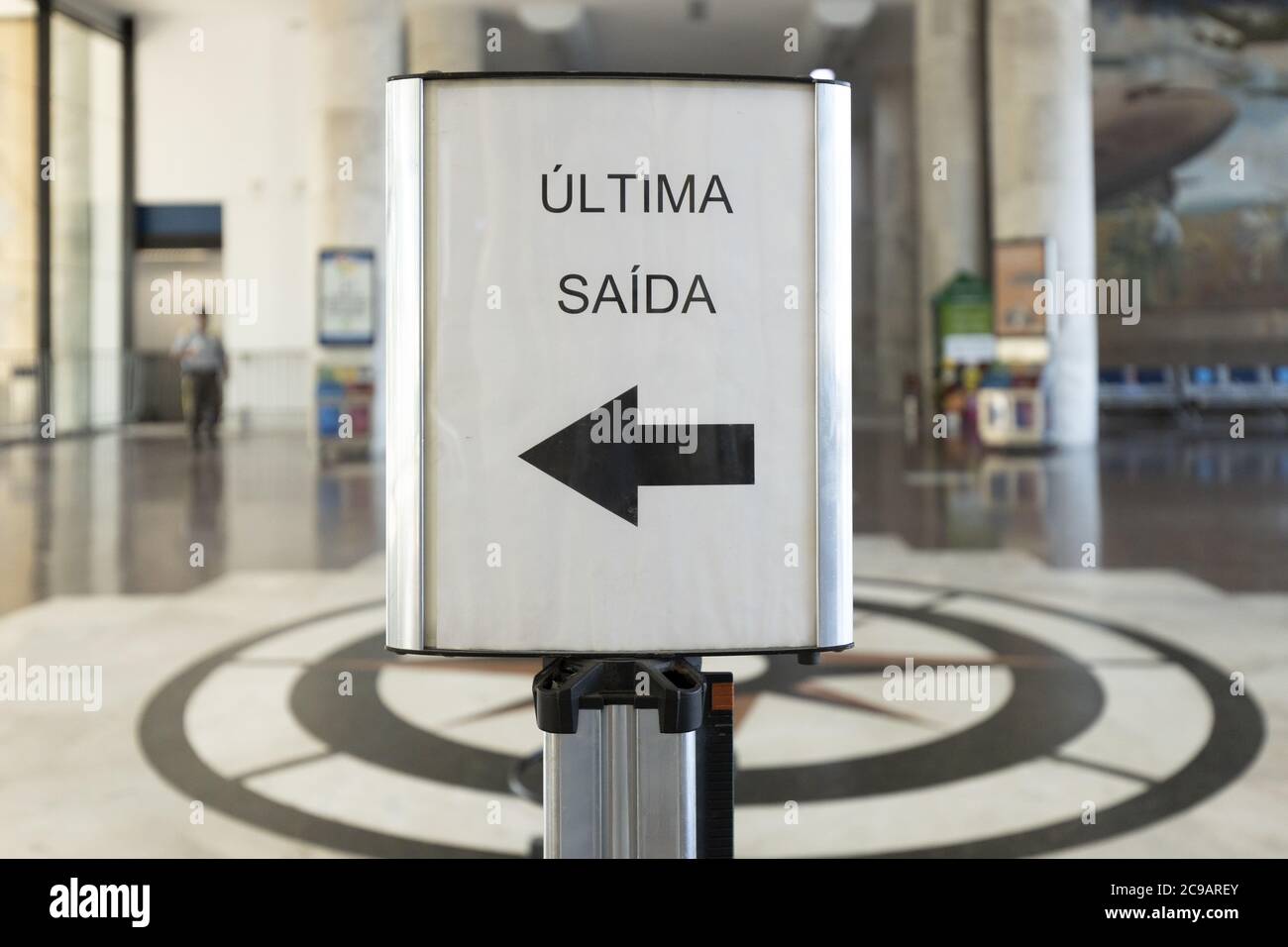 RIO DE JANEIRO, BRAZIL - Jul 11, 2020: Closeup of exit sign in deserted ...