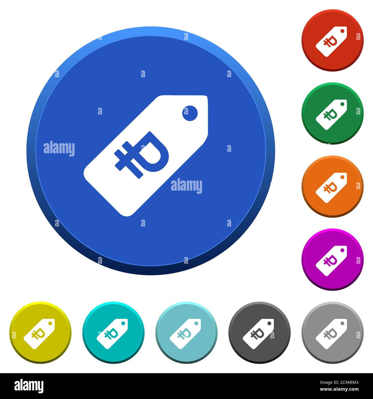 Ruble price label round color beveled buttons with smooth surfaces and ...