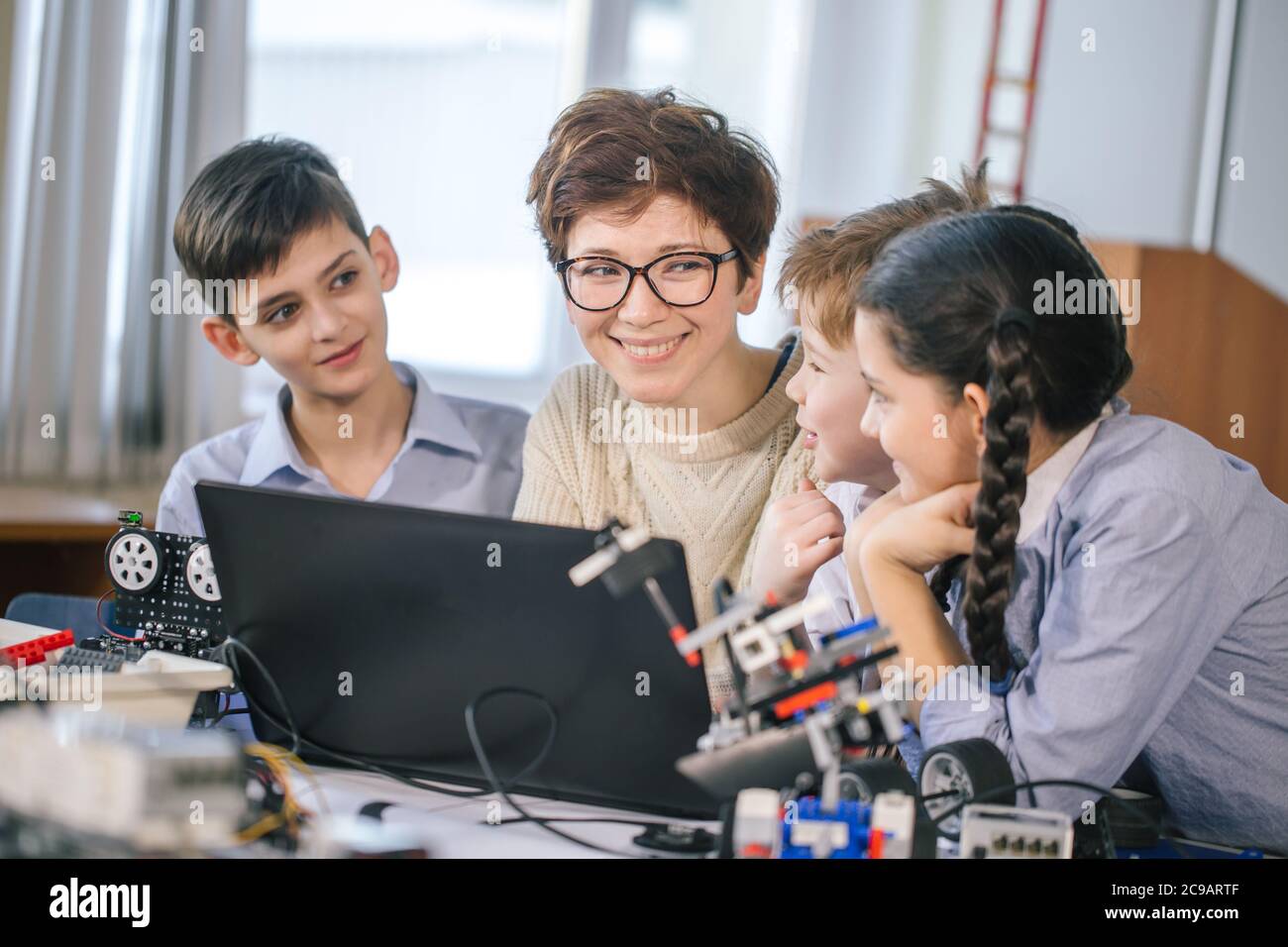 education, science, technology, children and people concept , Pleasant ...