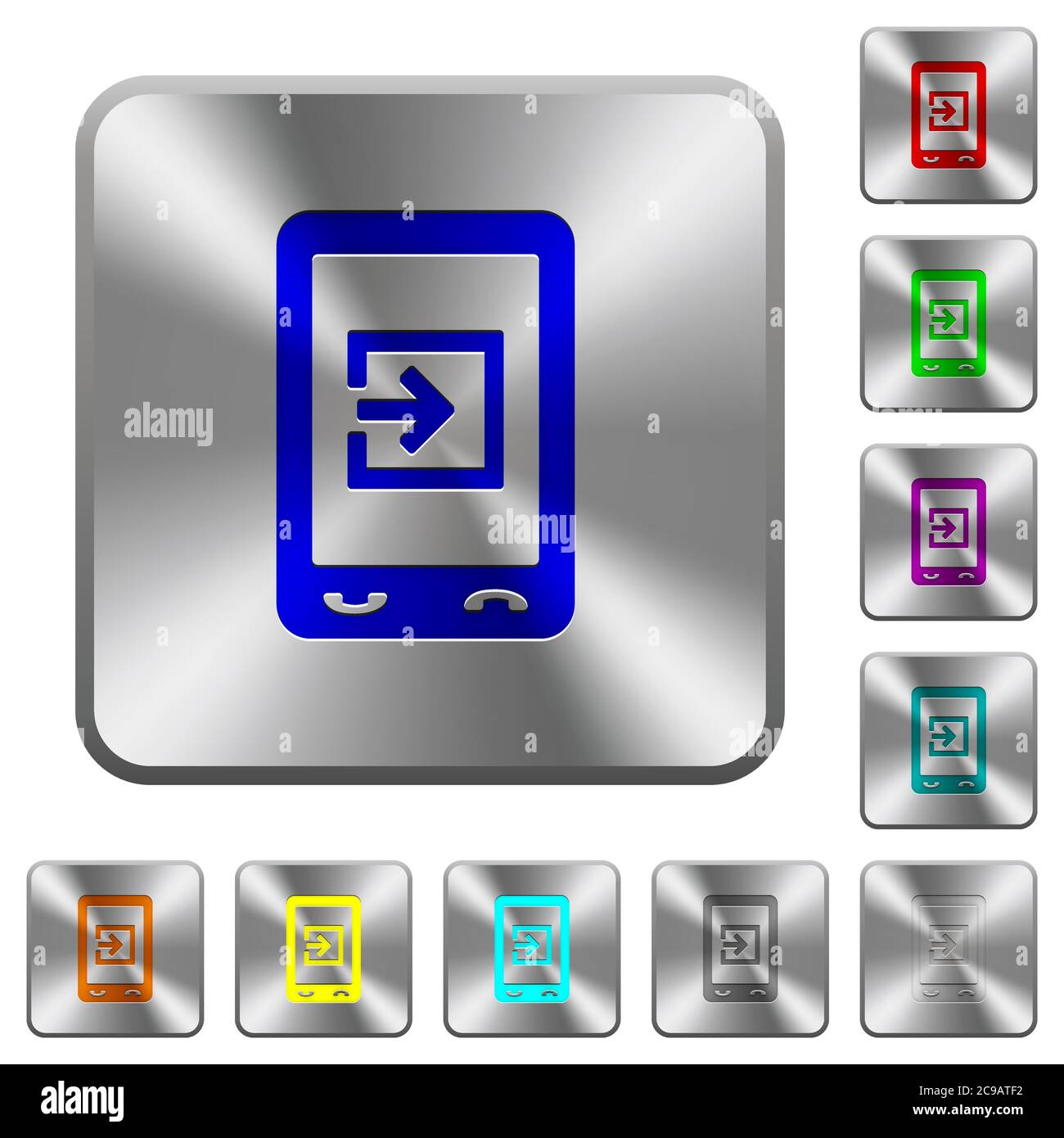 Mobile import data engraved icons on rounded square glossy steel ...