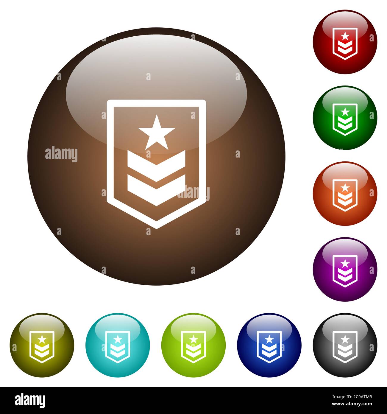 Military rank white icons on round color glass buttons Stock Vector ...