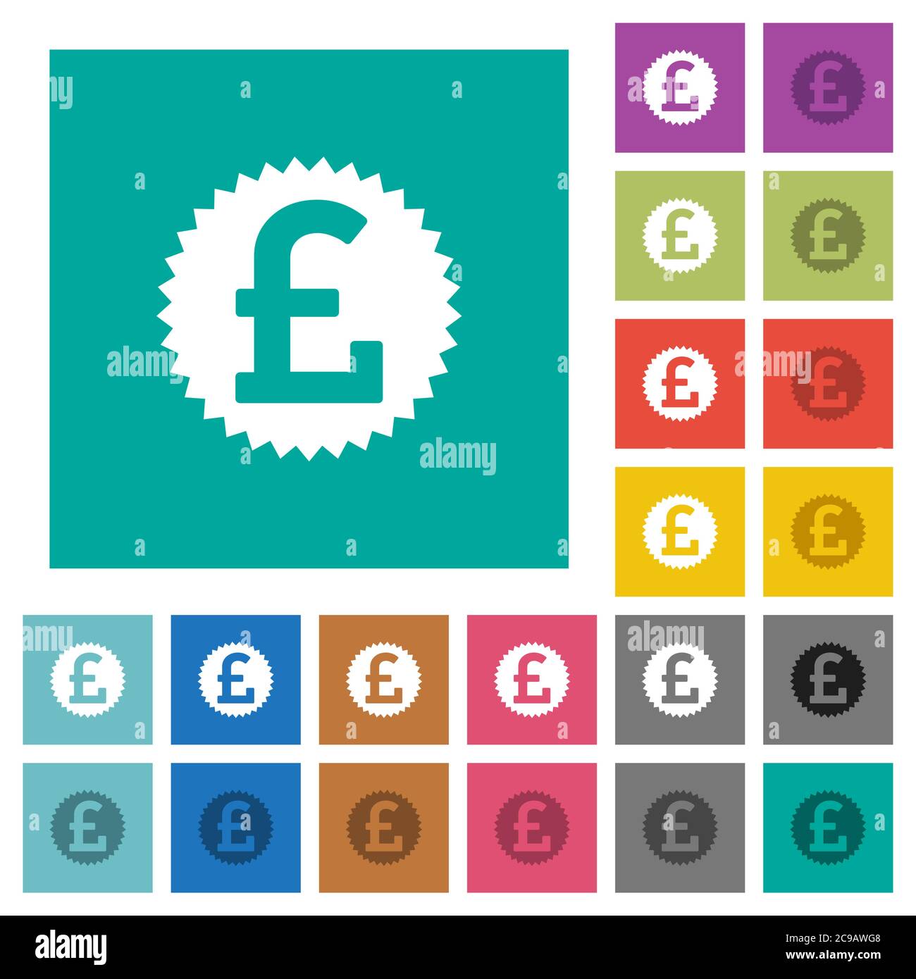 Pound sticker multi colored flat icons on plain square backgrounds ...