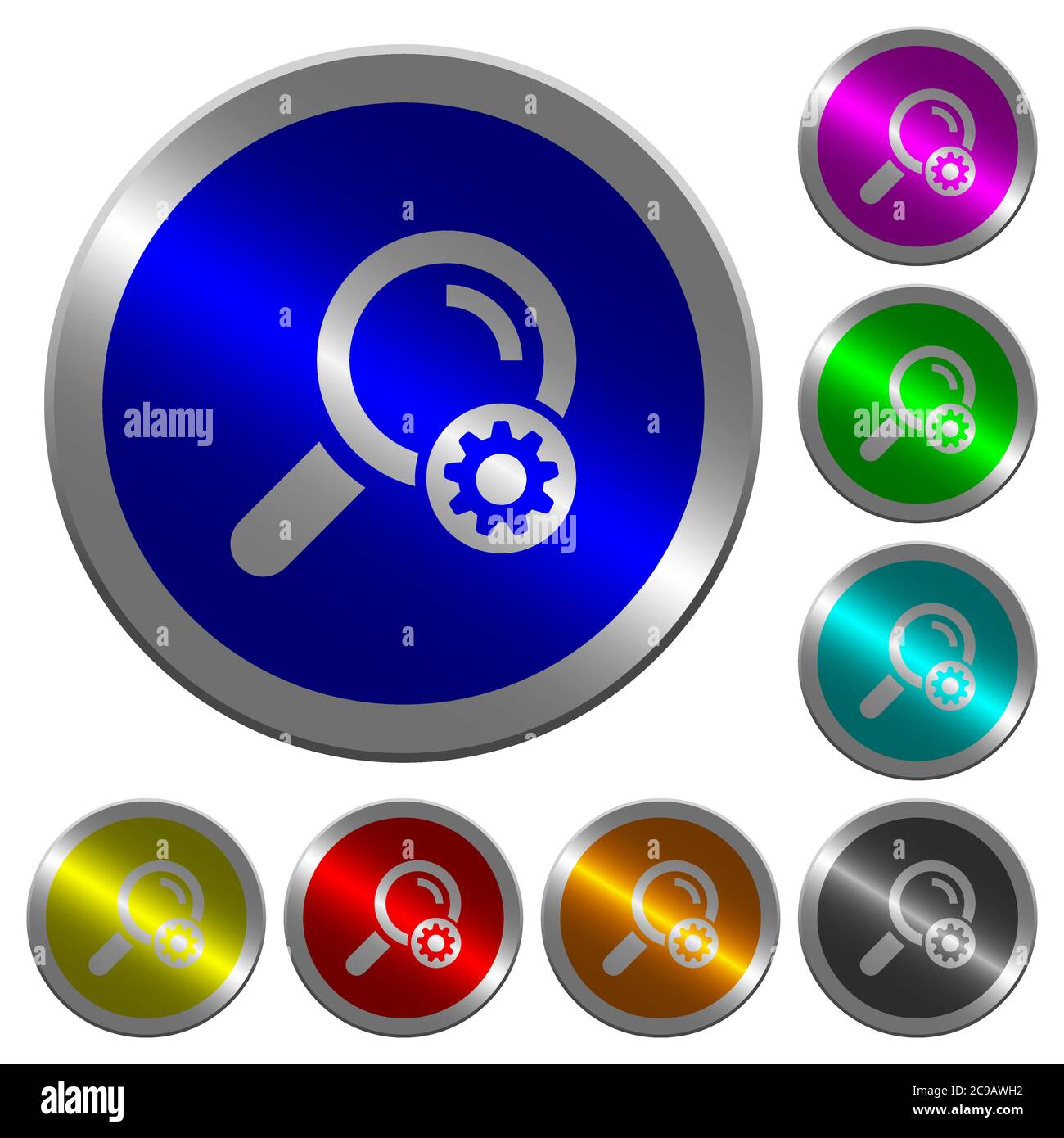 Search settings icons on round luminous coin-like color steel buttons Stock Vector Image & Art ...