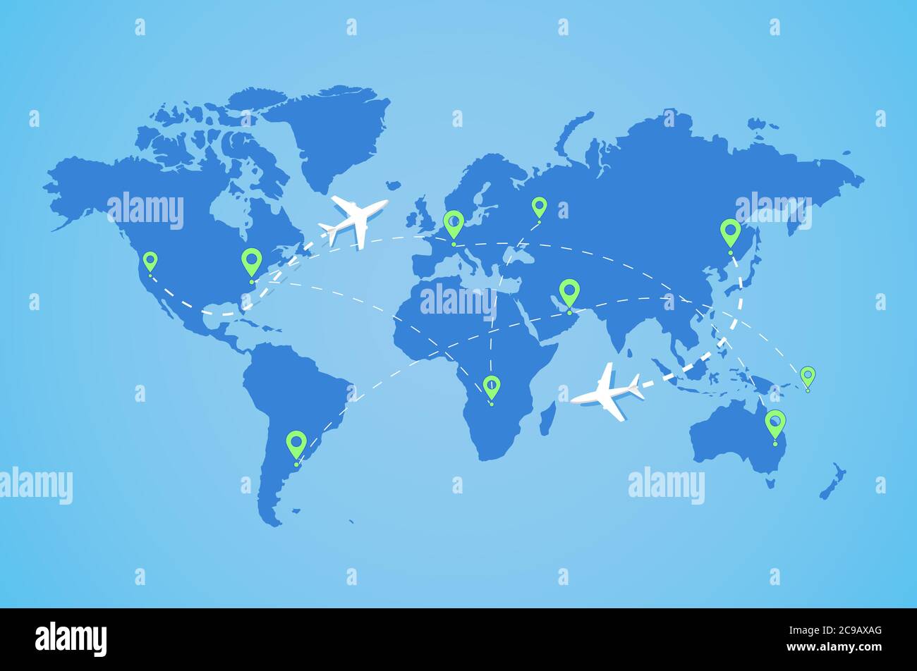 World Map With Plane Aircraft Planes Fly Air Transportation Track