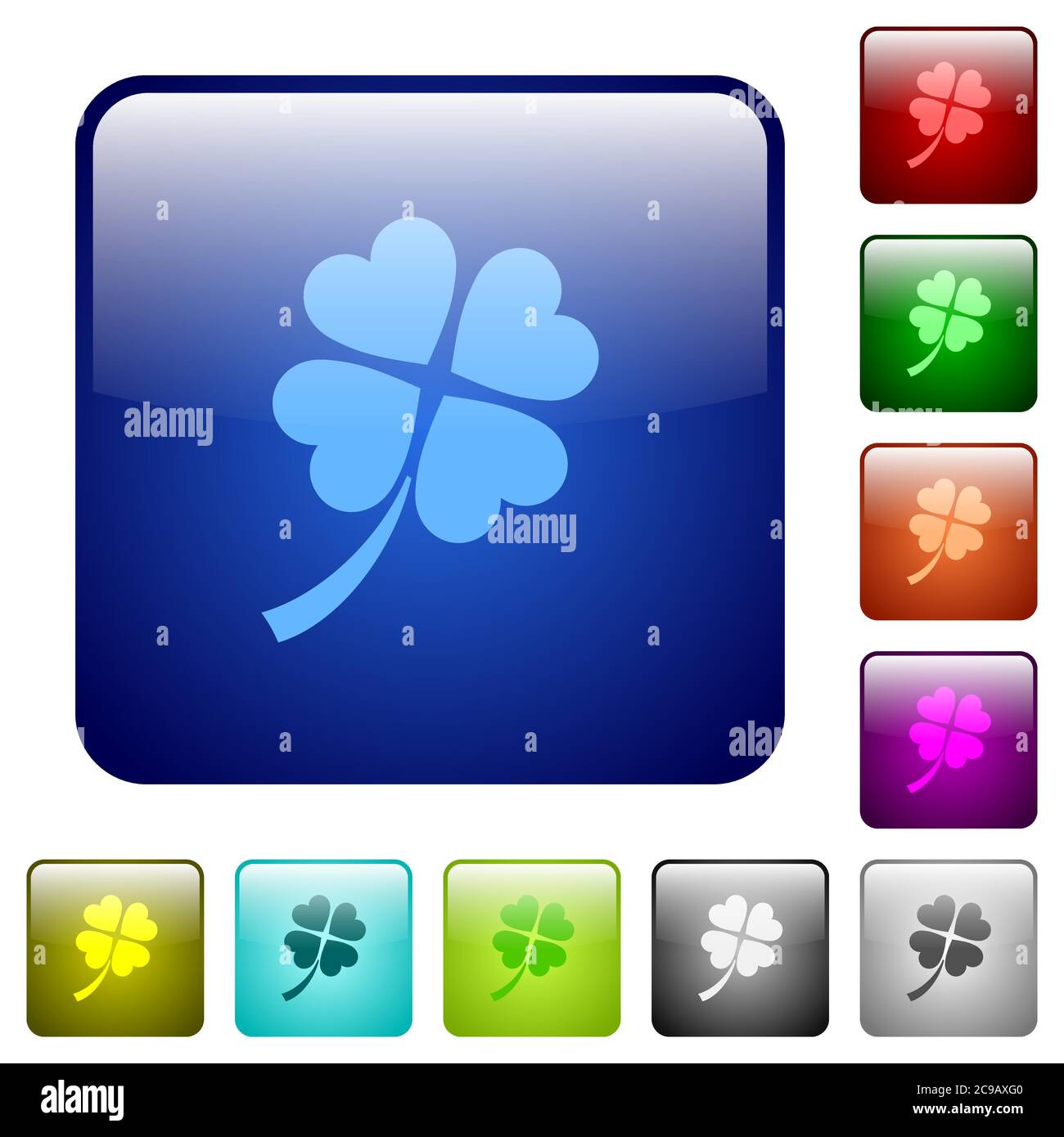 Four leaf clover icons in rounded square color glossy button set Stock ...