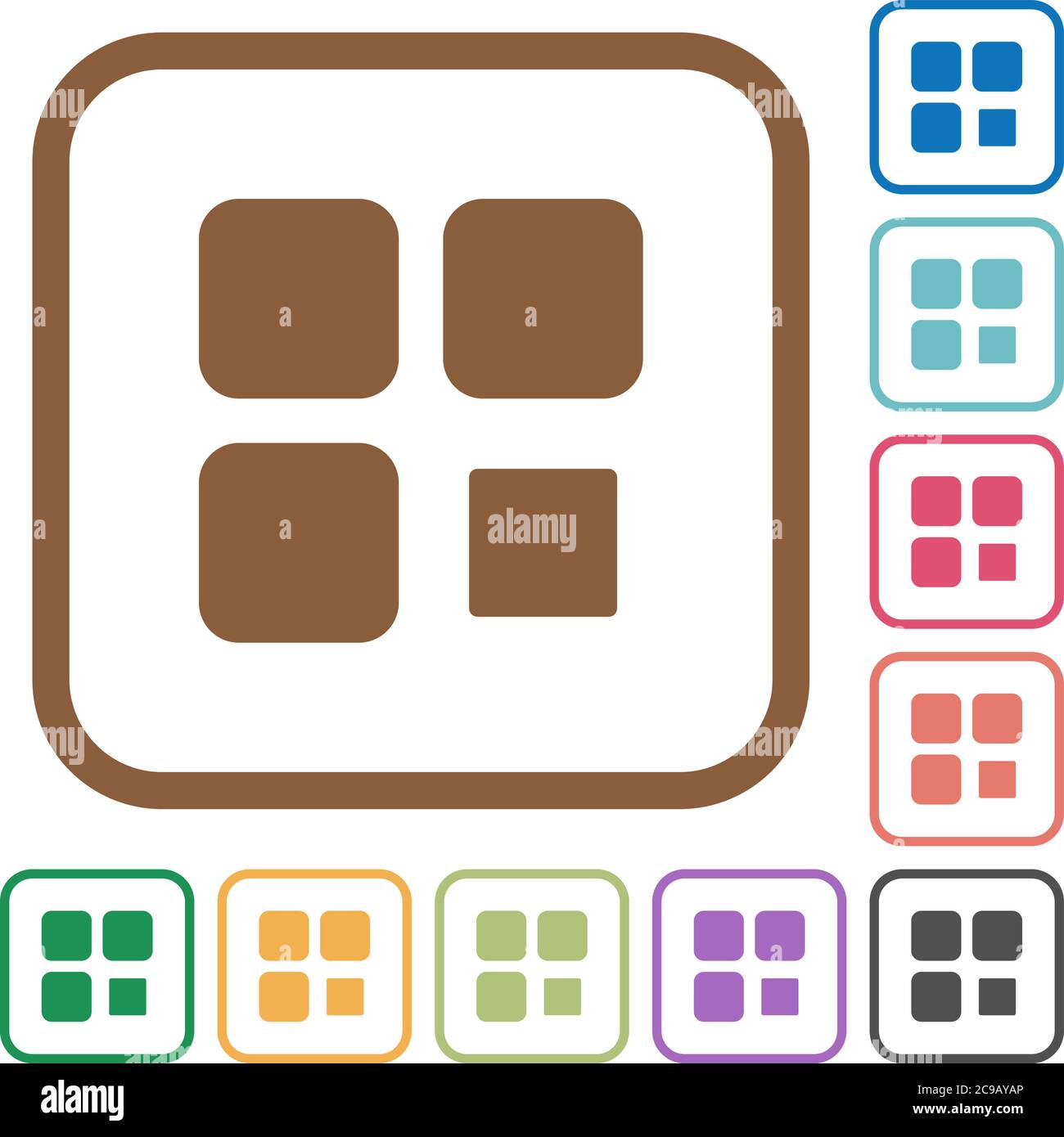 Component stop simple icons in color rounded square frames on white ...