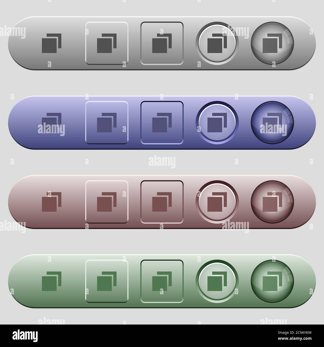 Overlapping elements icons on rounded horizontal menu bars in different colors and button styles ...