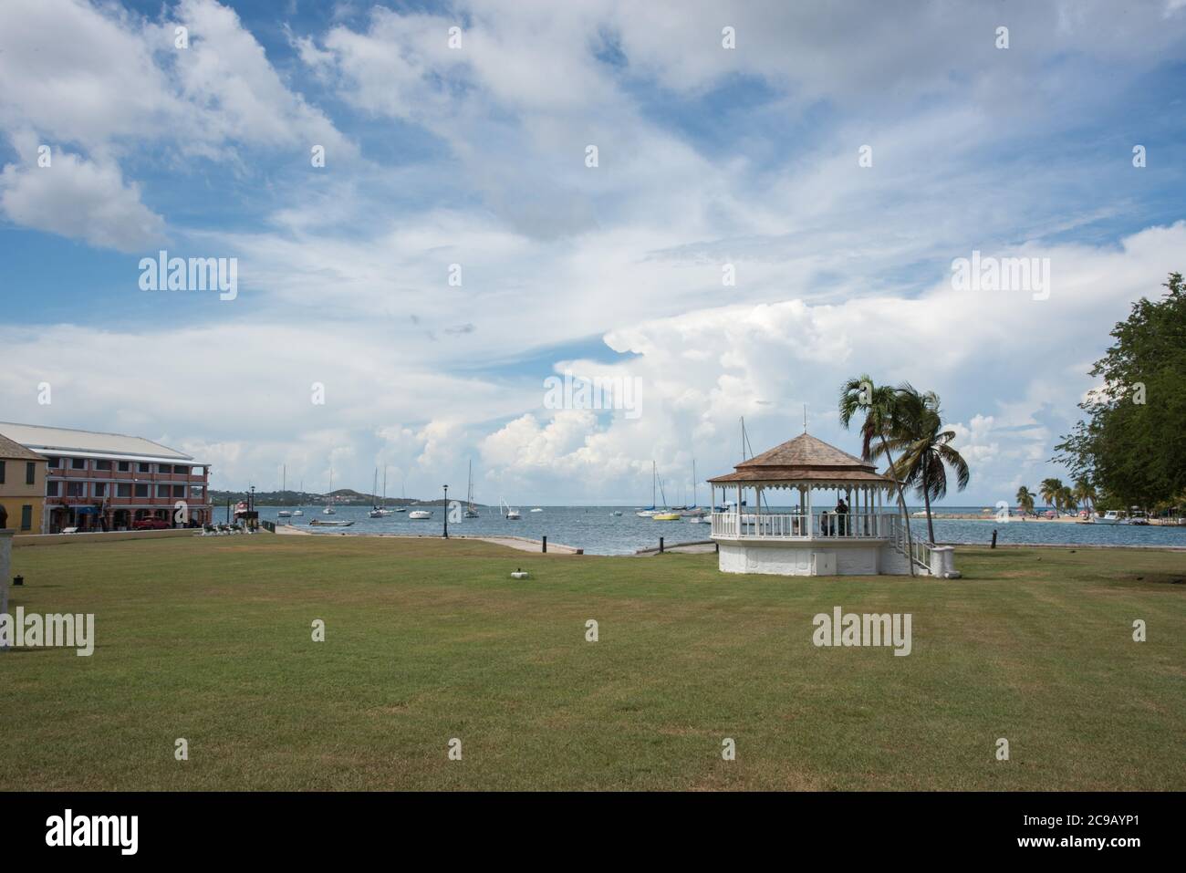 Christiansted, St. Croix, USVI-October 22,2019: Harbor front area with ...