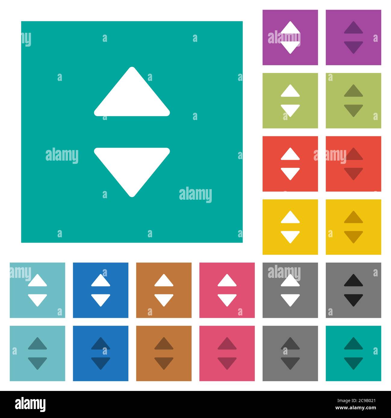 Vertical control arrows multi colored flat icons on plain square ...