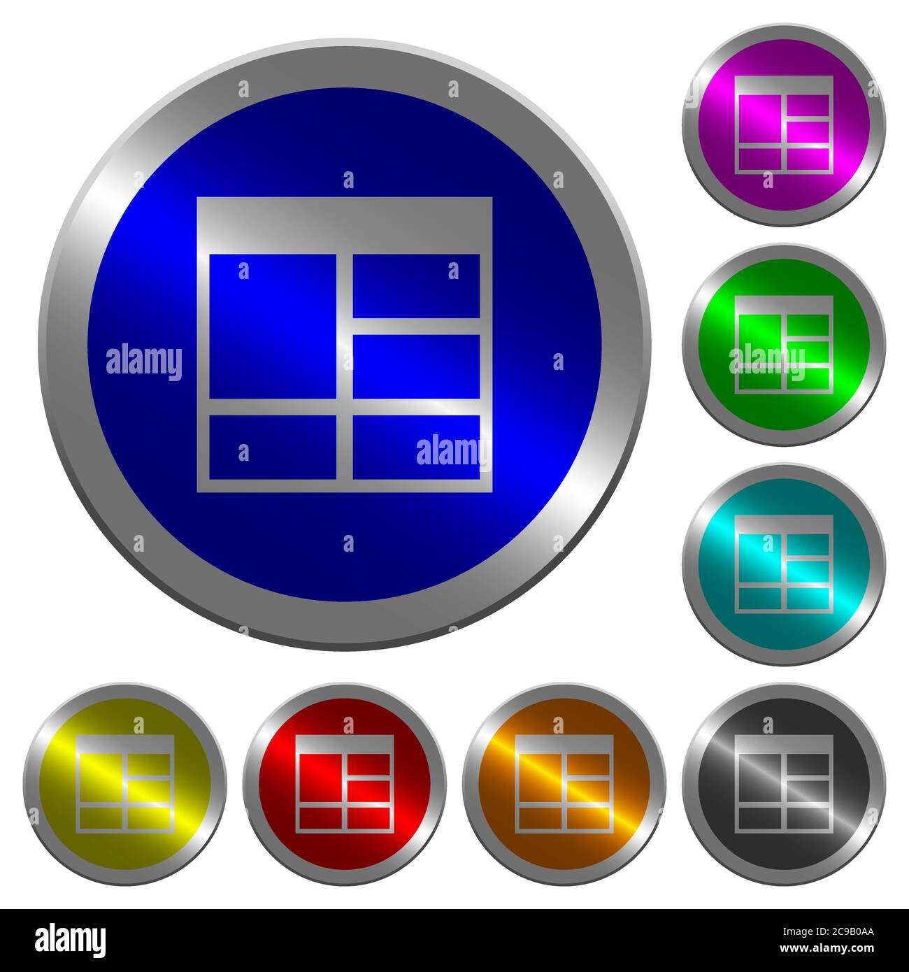 Spreadsheet vertically merge table cells icons on round luminous coin ...