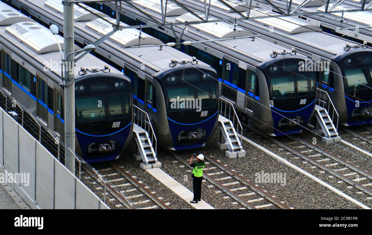 Jakarta, Indonesia - March 15, 2019: Security officers checked the MRT ...