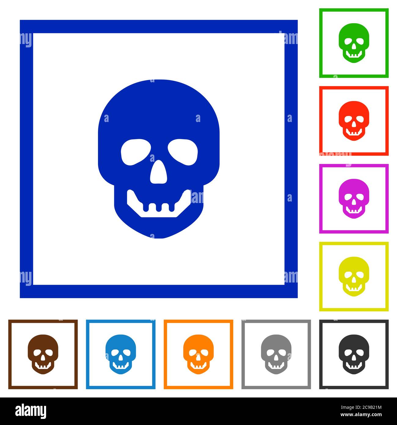 Human skull flat color icons in square frames on white background Stock ...