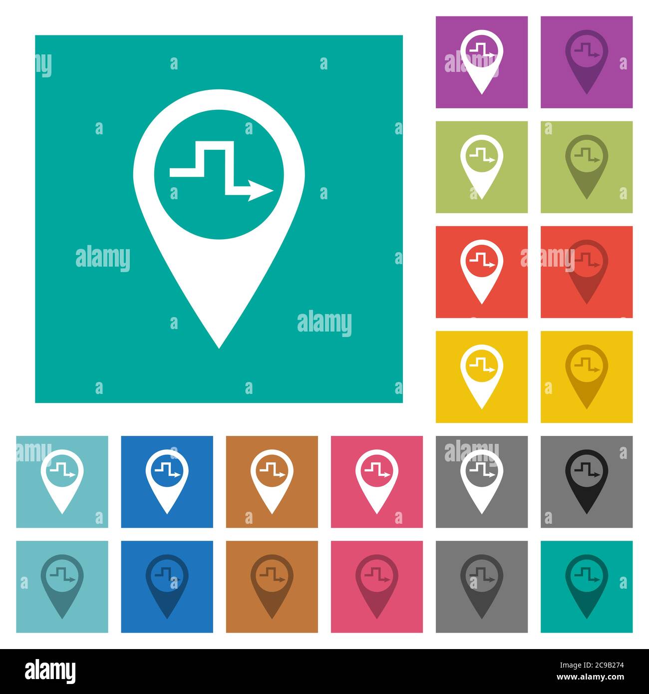 Route planning multi colored flat icons on plain square backgrounds ...