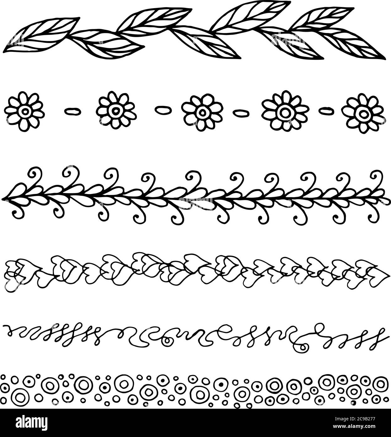 Doodle floral frames for invitation cards. Horizontal banner outline ...