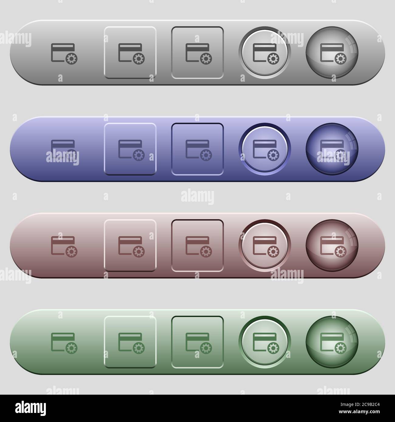 Credit card settings icons on rounded horizontal menu bars in different ...