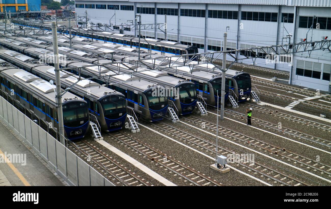 Jakarta, Indonesia - March 15, 2019: Mass Rapid Transit (MRT) trains at ...