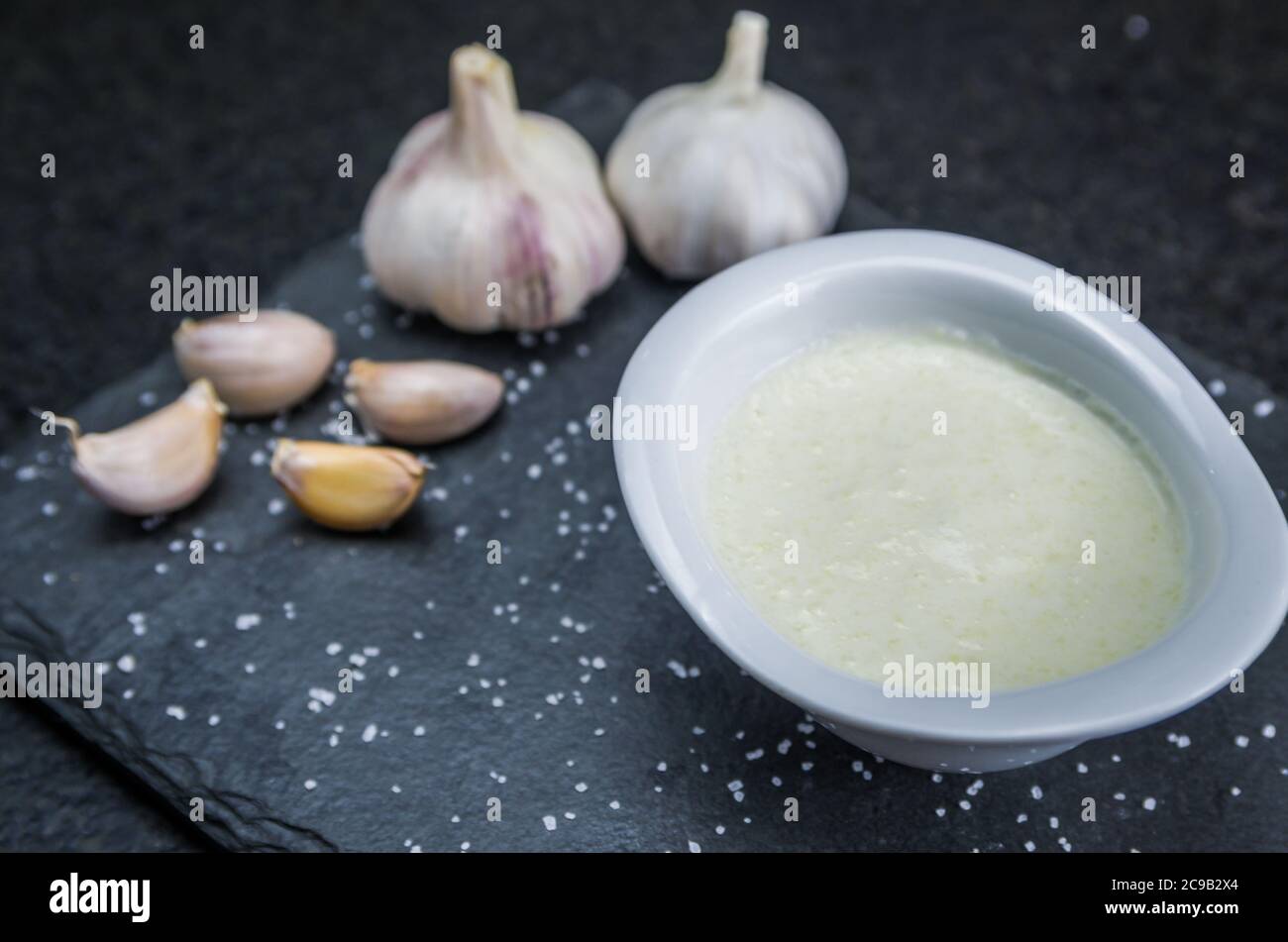 Delicious Lebanese (Arabic) food, thum sauce, produced with garlic ...