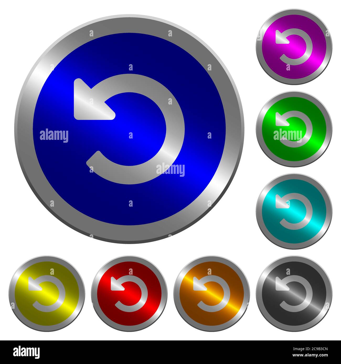 Undo changes icons on round luminous coin-like color steel buttons ...