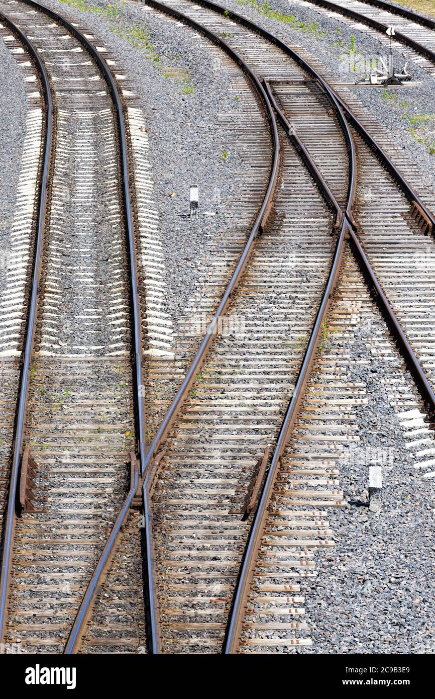 the railway goes on the ground Stock Photo - Alamy