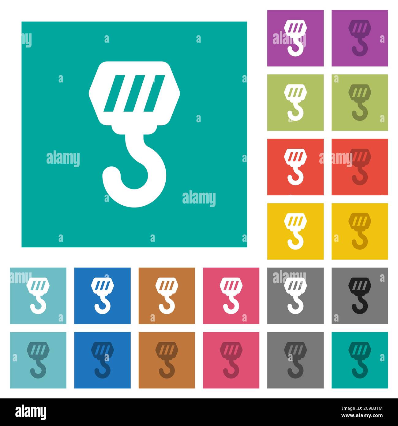 Construction hook multi colored flat icons on plain square backgrounds ...