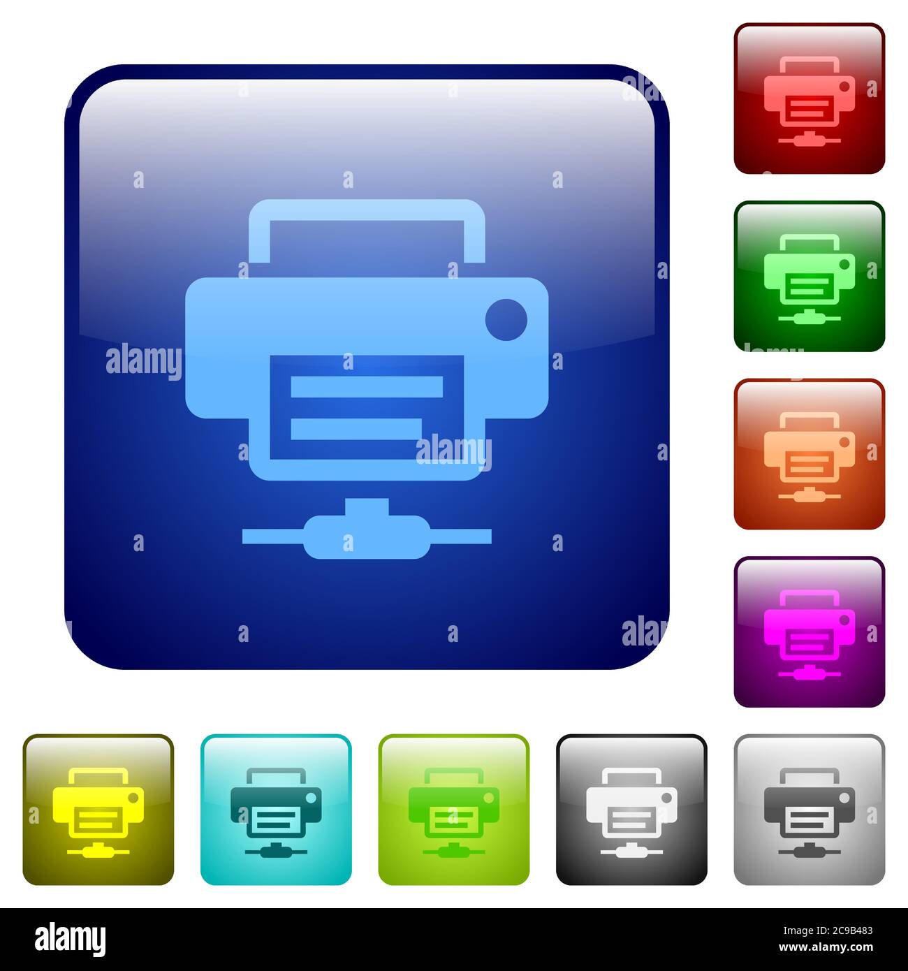 Network printer icons in rounded square color glossy button set Stock ...