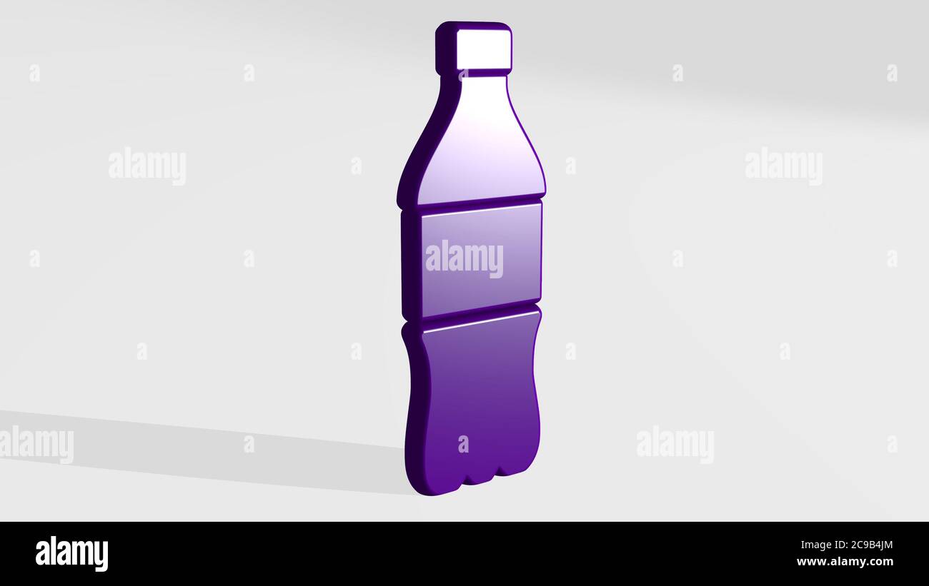 BOTTLE made by 3D illustration of a shiny metallic sculpture with the ...