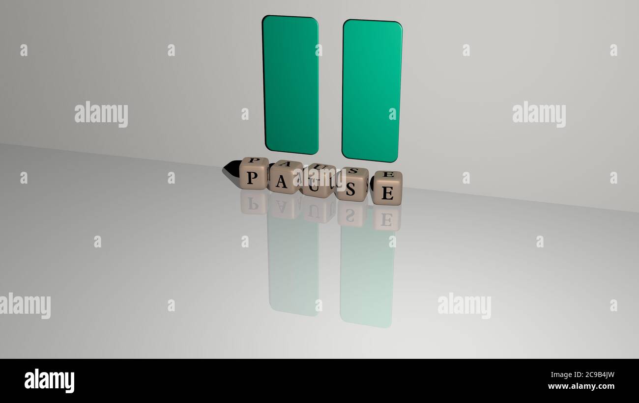 3D illustration of PAUSE graphics and text made by metallic dice ...