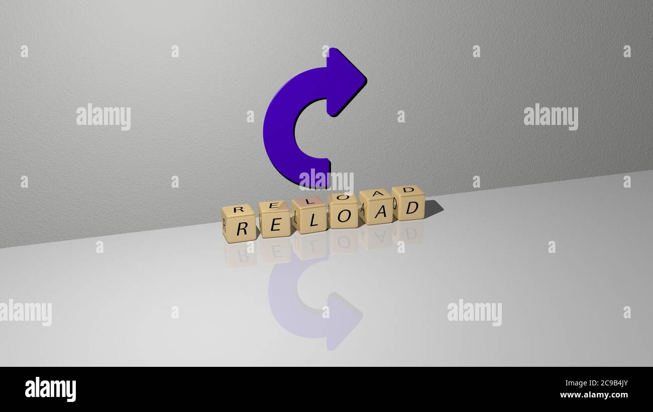 3D illustration of RELOAD graphics and text made by metallic dice ...
