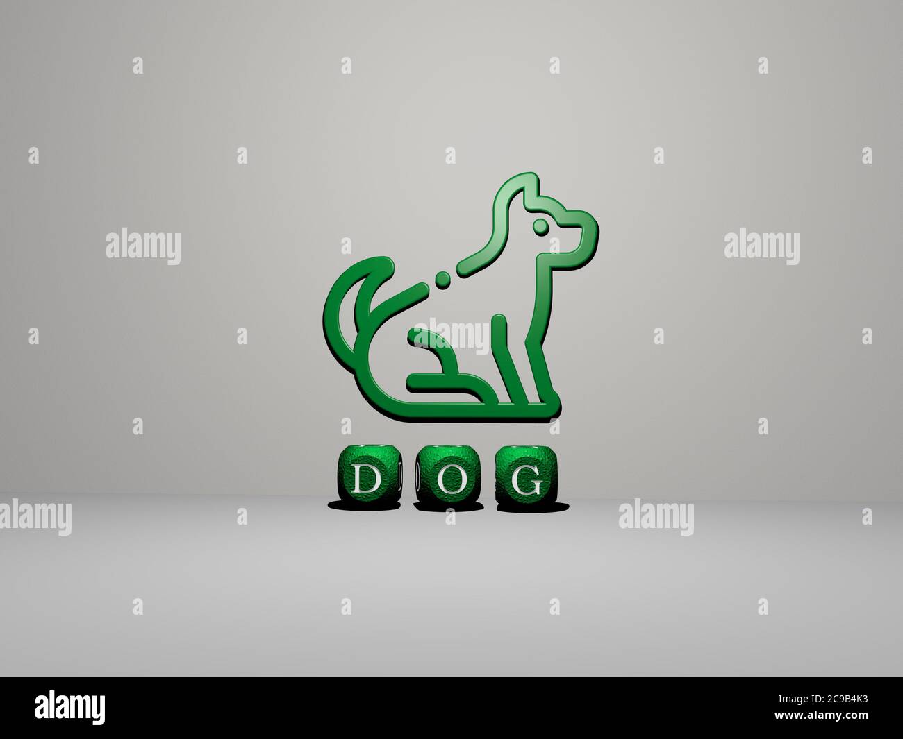3D representation of DOG with icon on the wall and text arranged by ...