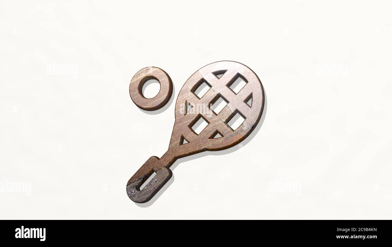 tennis racquet made by 3D illustration of a shiny metallic sculpture on ...