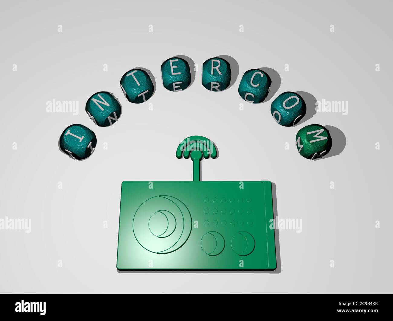 3D graphical image of intercom vertically along with text built around ...