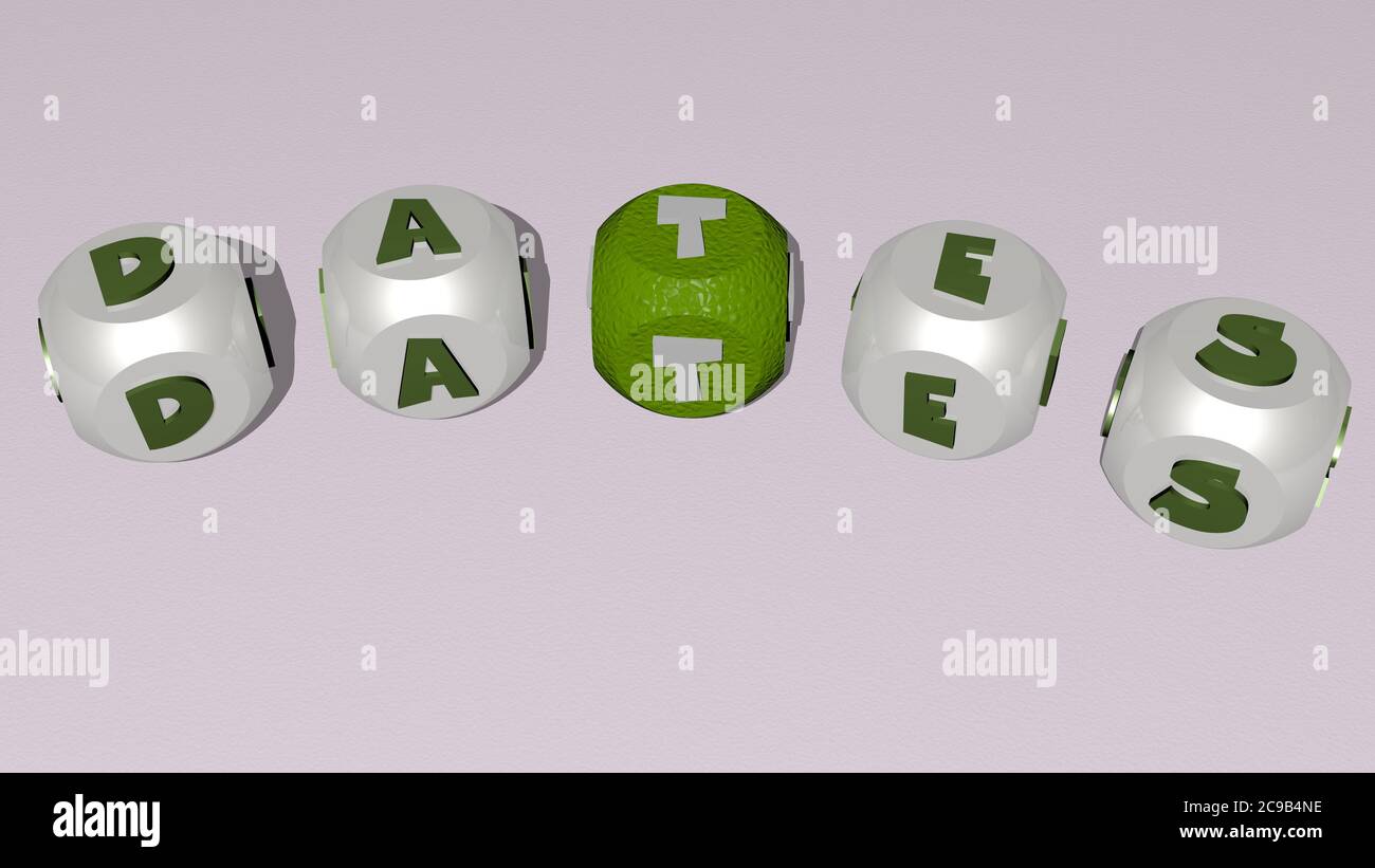 combination of dates built by cubic letters from the top perspective ...