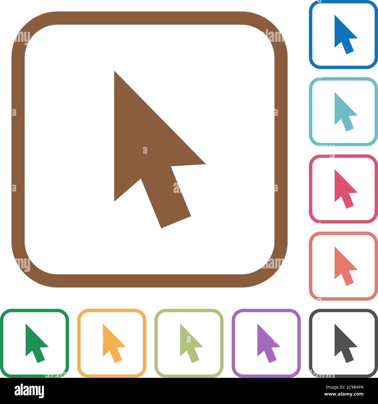 Mouse cursor simple icons in color rounded square frames on white ...