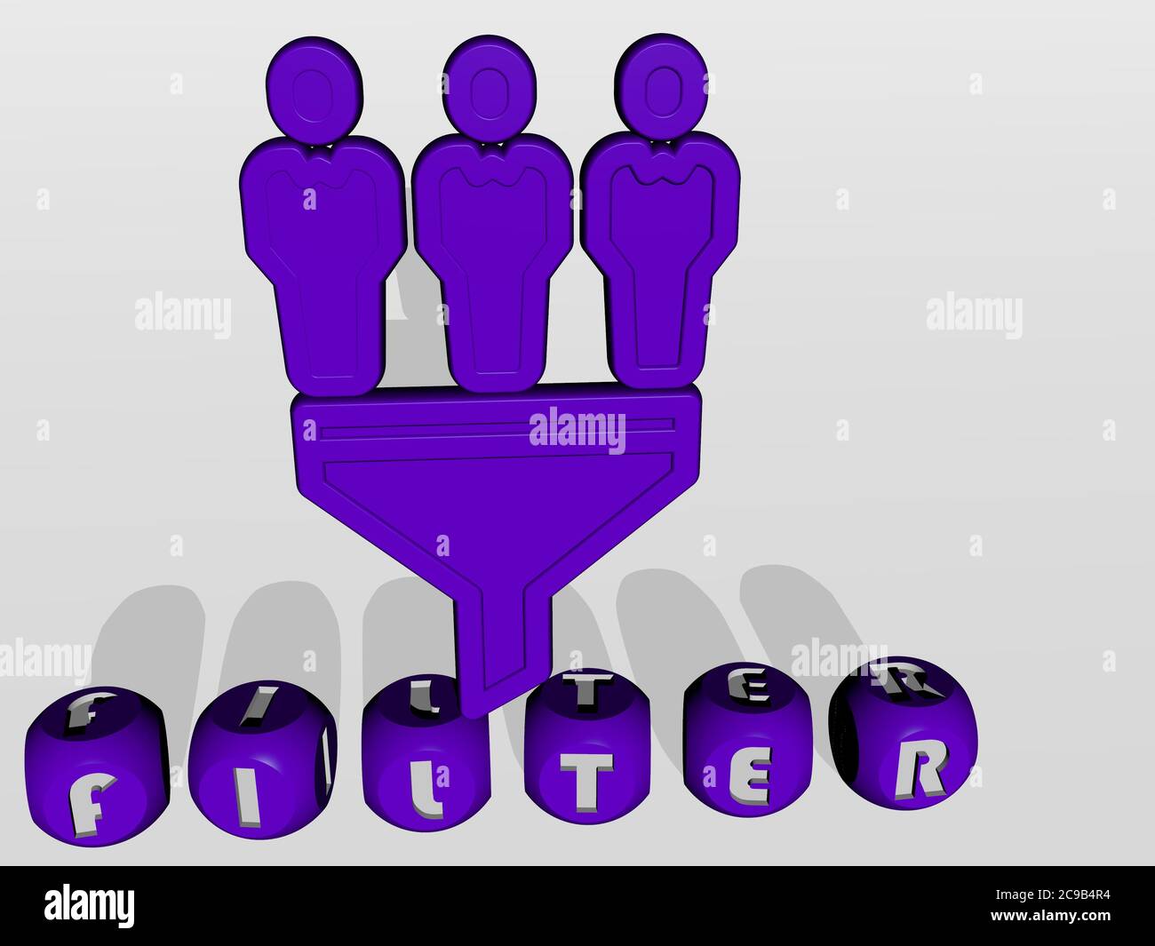 3D illustration of FILTER graphics and text made by metallic dice ...