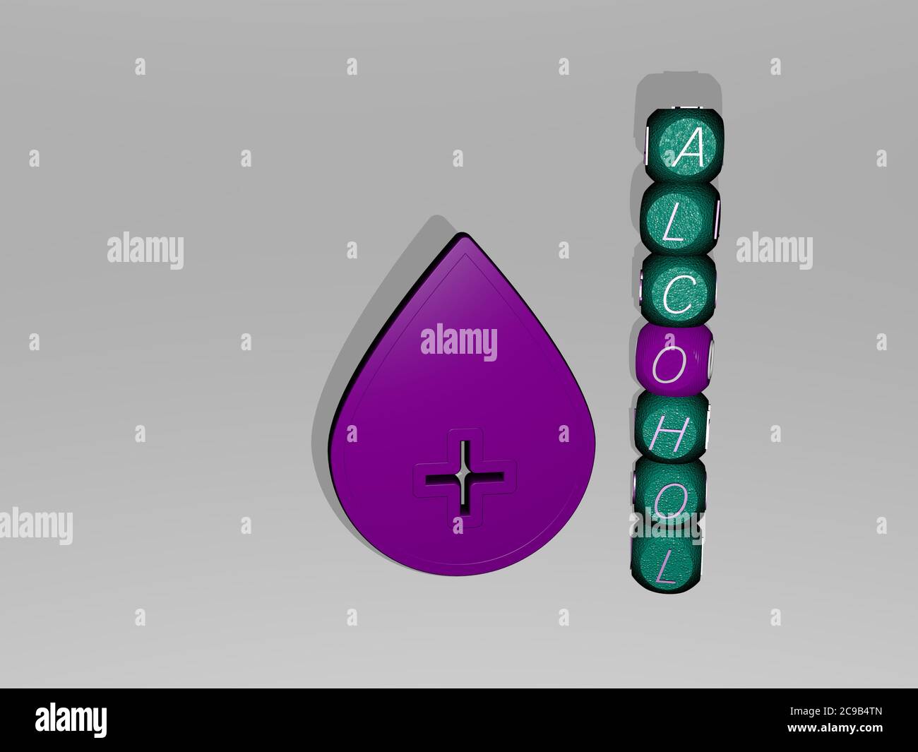 3D graphical image of alcohol vertically along with text built around ...