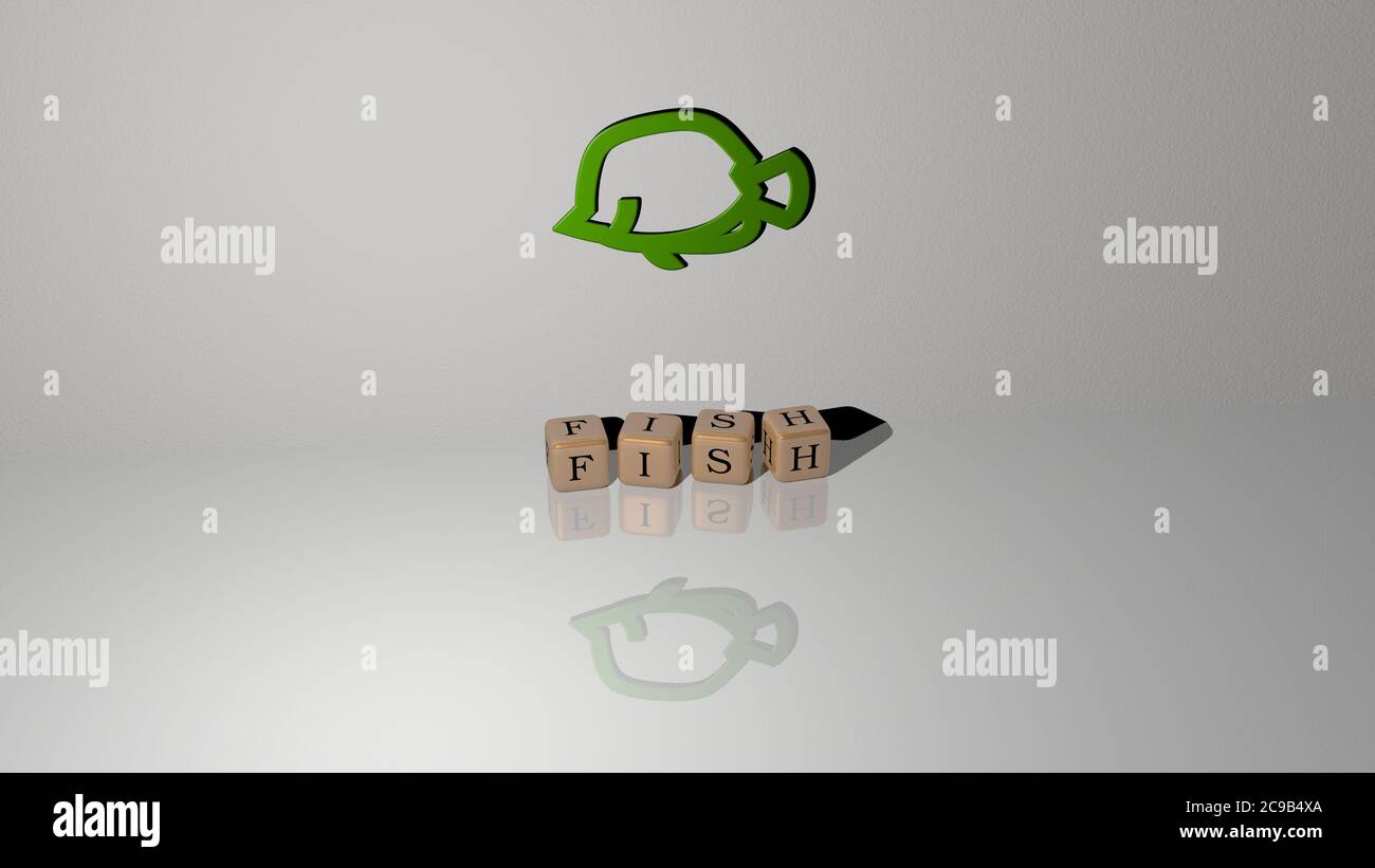 3D graphical image of FISH vertically along with text built by metallic ...