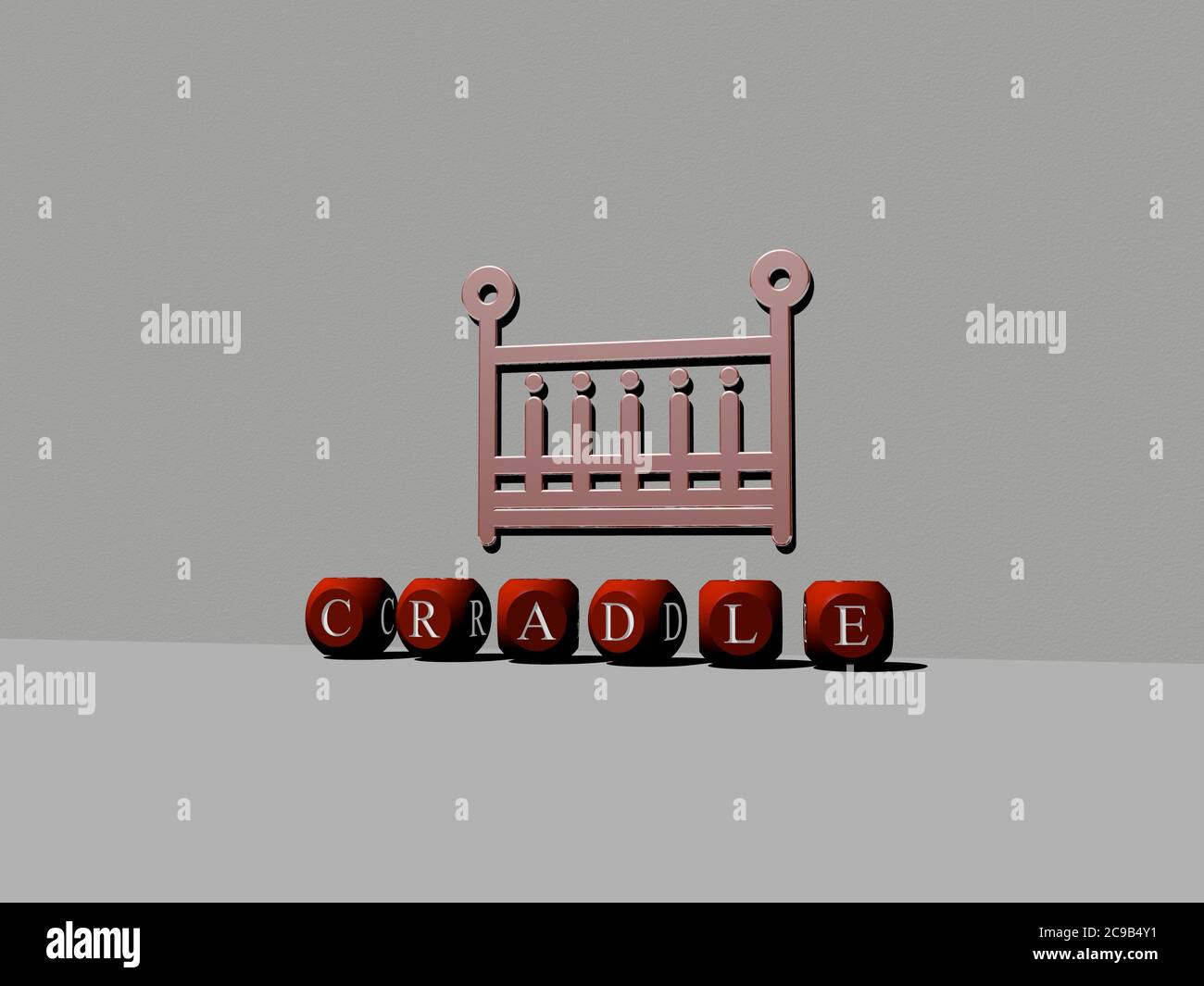 3D illustration of cradle graphics and text made by metallic dice ...