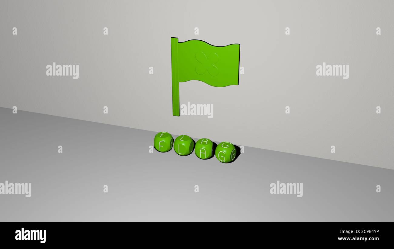 3D graphical image of flag vertically along with text built by metallic ...