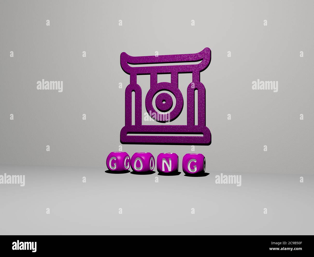 3D representation of gong with icon on the wall and text arranged by ...