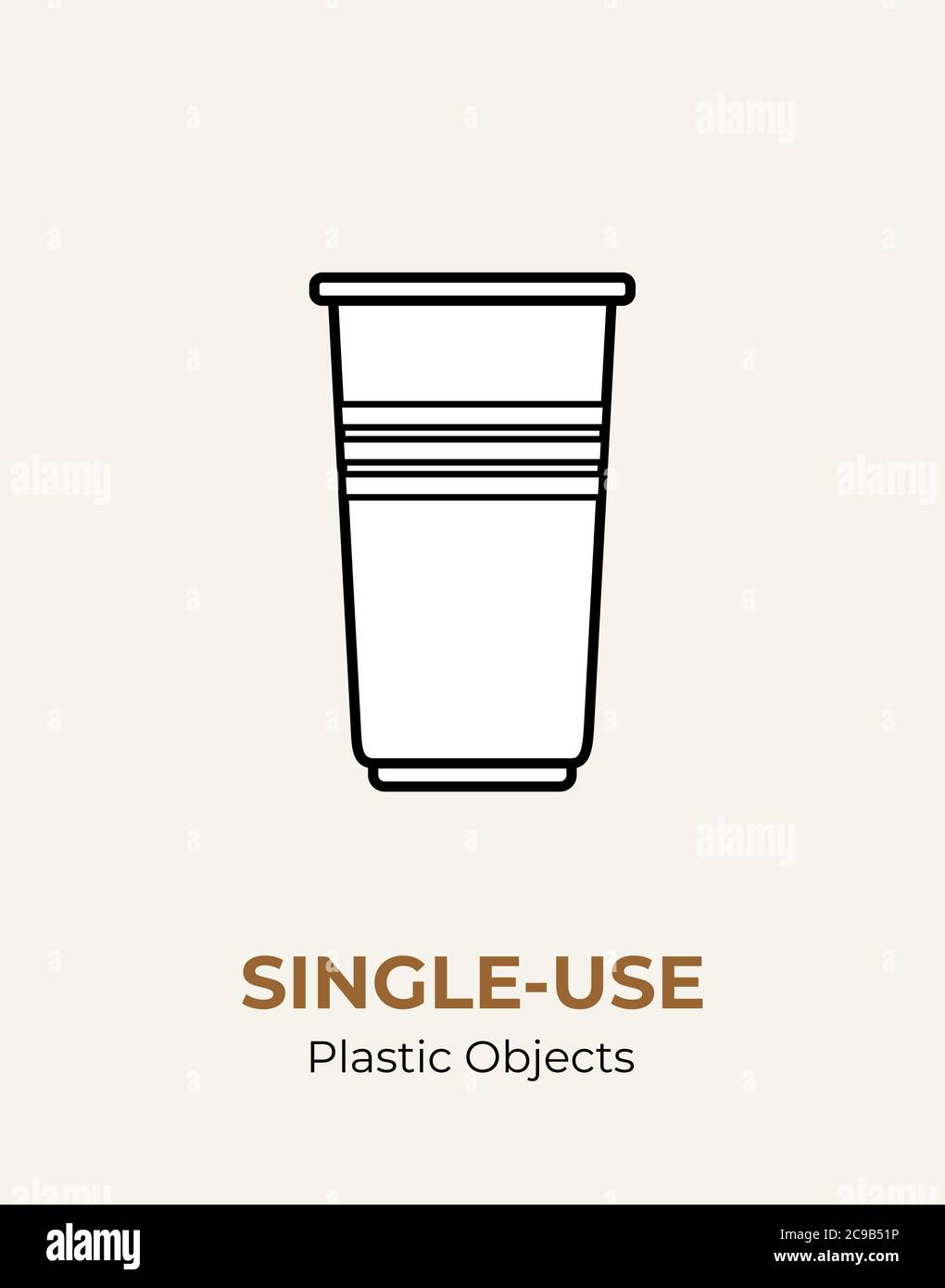 Single-use white plastic cup. Vector illustration of recycling plastic ...