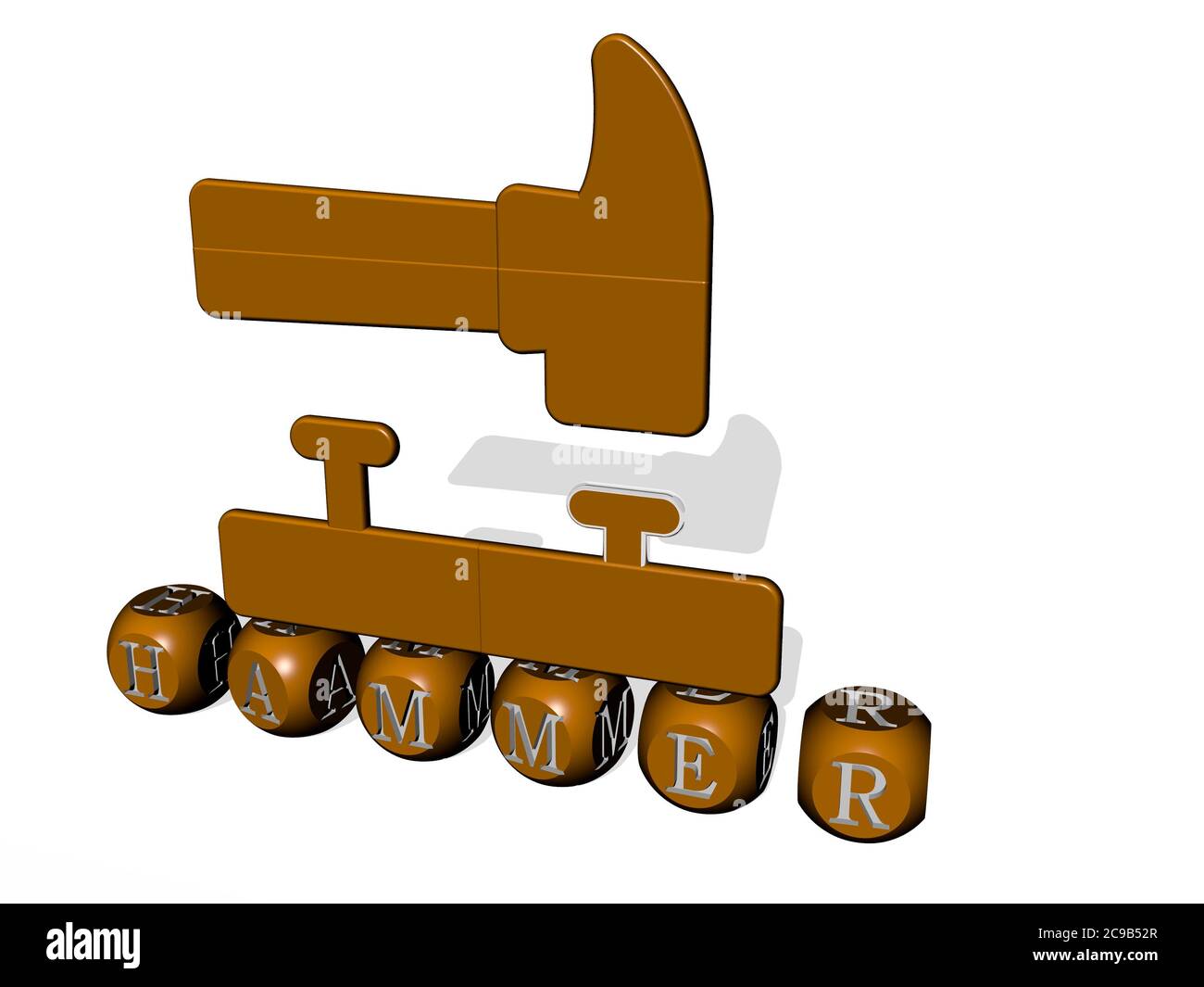 3D illustration of HAMMER graphics and text made by metallic dice ...